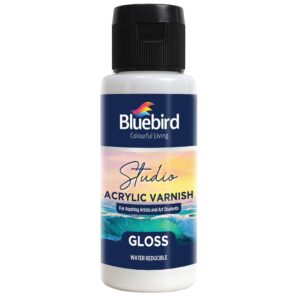 bluebird studio acrylic varnish, gloss, 3.4 fl oz / 100ml, non-yellowing, non-toxic, anti-crazing, basic varnish for pro artists, hobby painters & kids