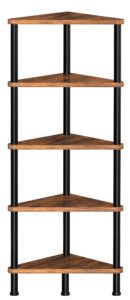 homedawn corner shelf, corner bookcase, industrial 5-tier corner shelf stand display rack,wall corner bookshelf,tall shelf plant stand for small spaces, living room, home office (rustic brown)