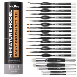 nicpro miniature paint brushes drybrush - 21pcs model paint brush set for acrylic watercolor, detail paint brush dry brush for warhammer 40k, citadel paint, model, dnd miniatures - with container