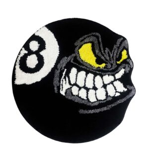 hypeece angry 8 ball rug, 32" cool rugs 8 ball hypebeast rug, black round rug for bedroom, flocking soft aesthetic rug for living room decor, y2k rug, hypebeast room decor (32"x32")