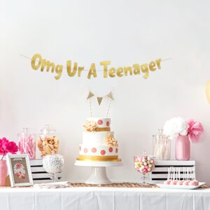 OMG Ur A Teenager Gold Glitter Banner - 13th Birthday Decorations, Favors and Supplies