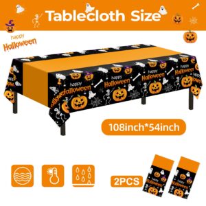 2 Pack Halloween Tablecloth, Halloween Decorations 54x108 Inch Halloween Table Cover Plastic Pumpkin Spider Web Ghost Halloween Party Table Cloth for Halloween Decor Indoor Holiday Party Supplies