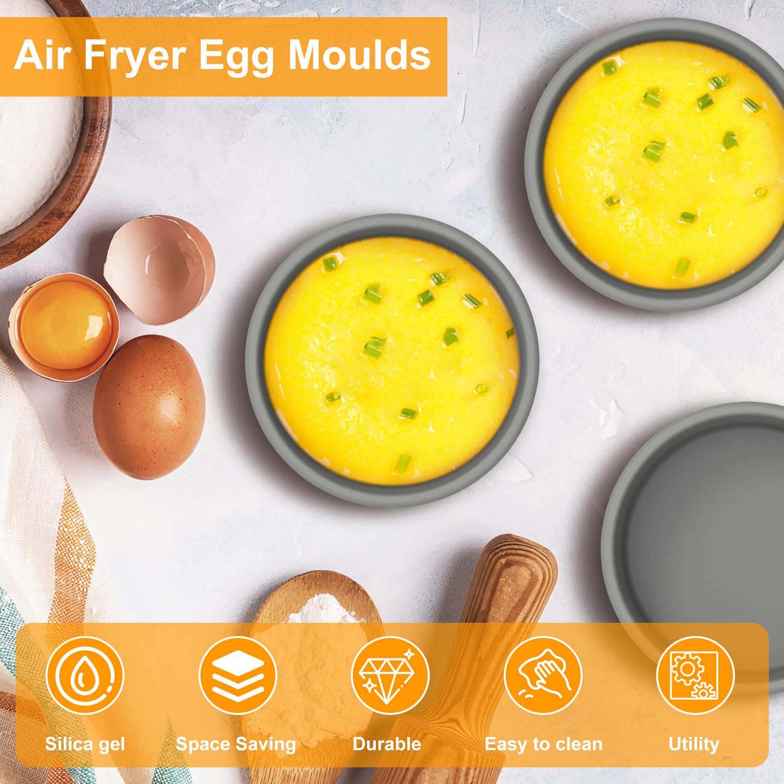 3Pcs Silicone Air Fryer Egg Mold, Reusable Nonstick Egg Bites Pan Alternative, Egg Boiler Mold Cup, BPA Free, Dishwasher Safe Poached Egg Cups for Microwave Air Fryer Stovetop Egg Cooking