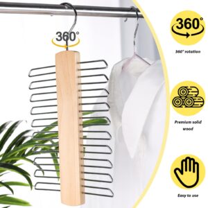 BigOtters Wooden Tie Hanger, Hanging Tie Holder Tie Organizer for Closet Tie Rack Necktie Belt Hanger 20 Hooks 360°Rotating for Scarf Belt