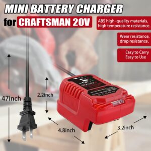 V20 Charger for Craftsman 20V Lithium-ion Battery,Portable Mini Charger for CMCB204 CMCB202 CMCB201 CMCB209 CMCB205 CMCB100 CMCB102 CMCB101, with 2A Output, for Craftsman Battery Charger