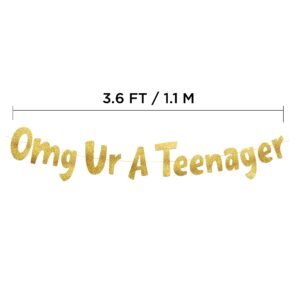 OMG Ur A Teenager Gold Glitter Banner - 13th Birthday Decorations, Favors and Supplies