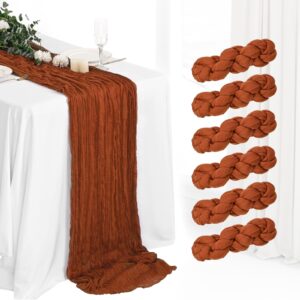 6 pack cheesecloth table runner 10ft boho gauze table runner cheese cloth long rustic sheer table runner for wedding bridal baby shower birthday party cake table arbor decorations (terracotta)