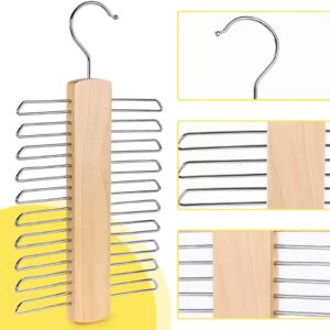 BigOtters Wooden Tie Hanger, Hanging Tie Holder Tie Organizer for Closet Tie Rack Necktie Belt Hanger 20 Hooks 360°Rotating for Scarf Belt