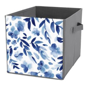 meikko floral in blue and white cube storage bins watercolor flowers 11 inch storage cubes foldable decorative fabric storage baskets for organizing home organizers with handles for shelves,closet