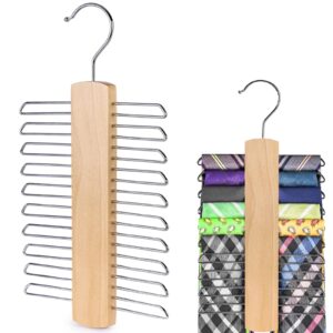 bigotters wooden tie hanger, hanging tie holder tie organizer for closet tie rack necktie belt hanger 20 hooks 360°rotating for scarf belt