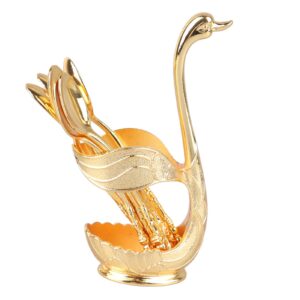 dessert spoon holder, widely used coffee spoon holder, rich details, mirror finish, swan, elegant for party (gold holder with spoon)