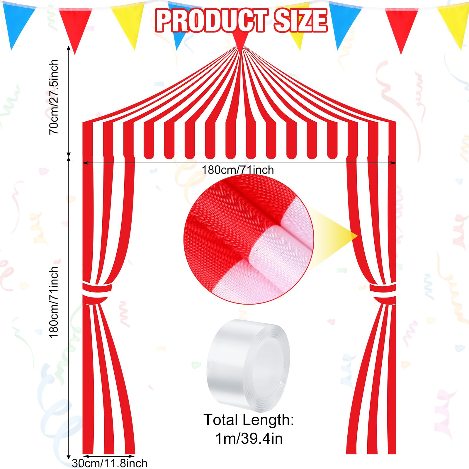 Ziliny 3 Pcs Carnival Party Decorations Circus Tent Awning Halloween Red White Banner Concession Stand(Striped Style)