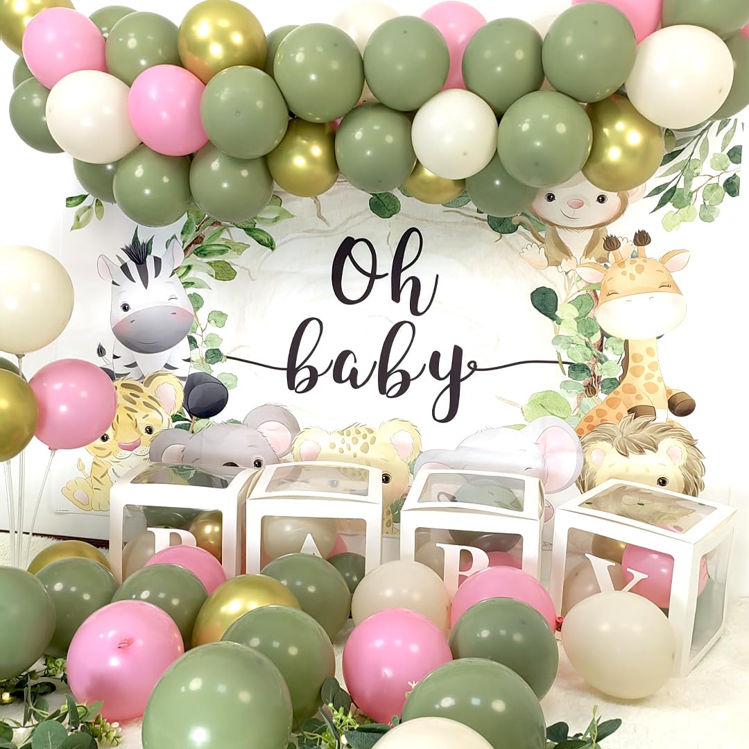 Sage Green Pink Balloons, 50pcs 12 Inch Green and Pink Balloons Olive Green Light Pink Sand White Metallic Gold Balloons for Birthday Decoration Baby Shower Wedding Party Decoration