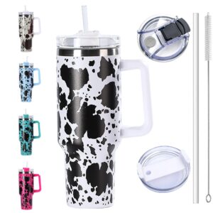 zyosjk 40 oz cow tumbler with handle leakproof cow print tumbler with lid and straw stainless steel vacuum insulated tumbler travel coffee mug