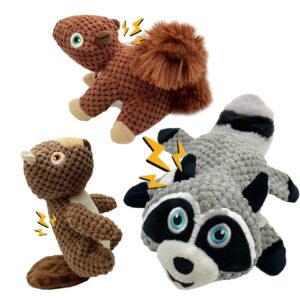 ymzhwr dog squeaky toys, squeak dogs chew toy for small medium large breed chewers plush tough durable aggressive stimulating pet supplies gifts (raccoon+beaver+squirrel)