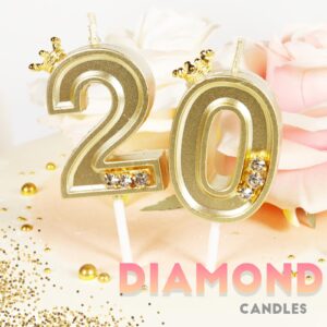 Hongplus Gold Number 16 Birthday Candle with Diamonds & Crown Cake Candles, Candles for Cake, Crown Happy 16 Birthday Candles Cake Topper Decorations for Girls Boys Birthday Anniversary Party