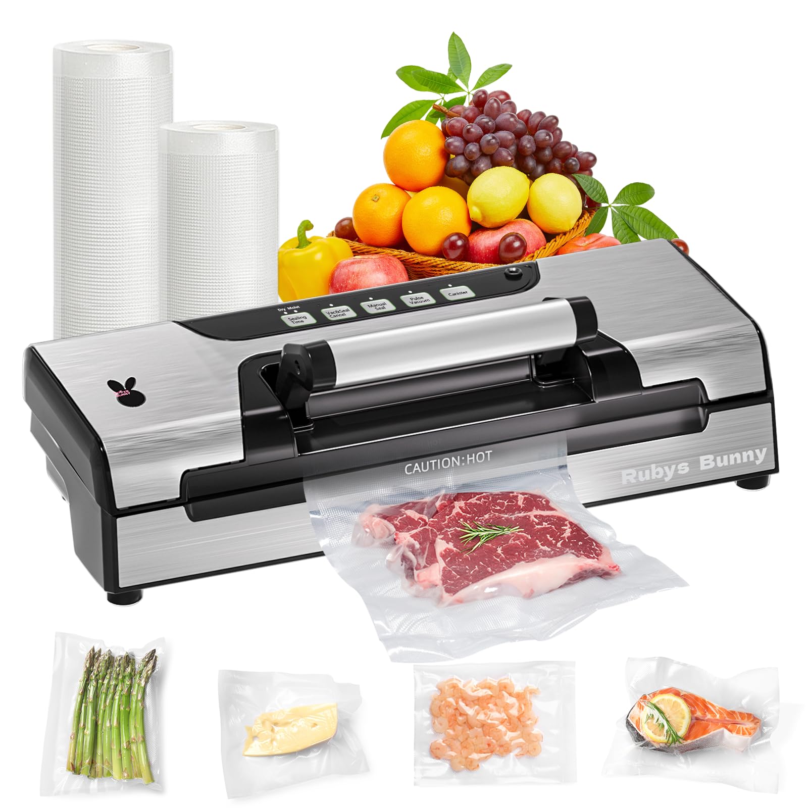 Precision Vacuum Sealer, 90Kpa Food Saver Vacuum Sealer Machine, 10-in-1 Functions, Easy-lock Handle, Double Pump Vacuum Sealer Machine with Bags Storage, Built-in Cutter, Stainless Steel