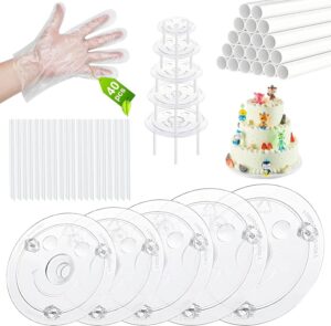 kartisen 40 pieces plastic cake dowel rods set, 20 white plastic cake sticks support rods with 5 cake separator plates for 4, 6, 8, 10,12 inch cakes and 15 clear cake stacking dowels for tiered cakes