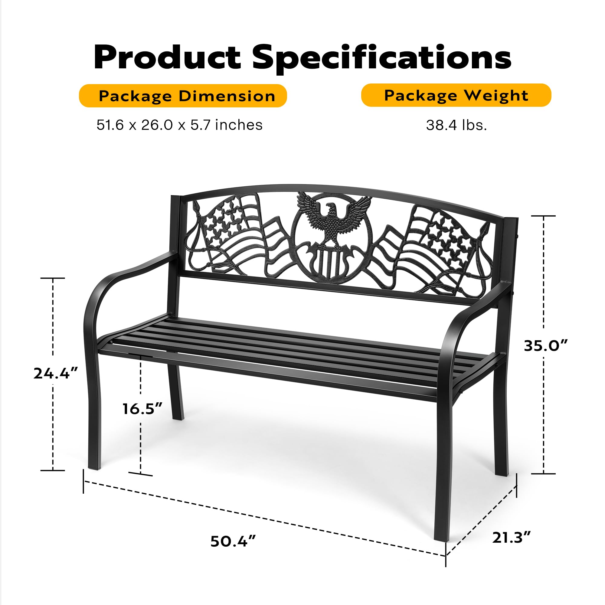 VIVOHOME 50 Inch Outdoor Garden Bench Cast Iron Metal Frame Patio Park Benches for Porch Yard Lawn with Pattern Backrest