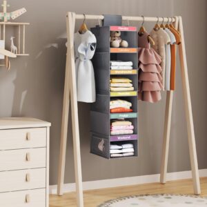 Fixwal 6-Shelf Weekly Clothes Organizer for Kids, Kids Daily Shelf Hanging Closet Organizer with 6 Side Pockets, Days of The Week Hanging Storage Shelves (Dark Grey)