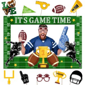 football photo booth props, super bowl game day decorations football touchdown it's game time selfie props with photo frame for sport football superbowl theme party favors supplies