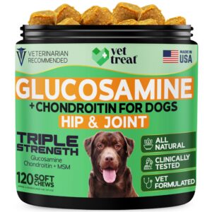 hemp hip and joint supplement for dogs - glucosamine for dogs -made in usa- 120 treats pain relief anti inflammatory - chondroitin, msm, hemp oil - dog joint supplement w/arthritis relief + mobility