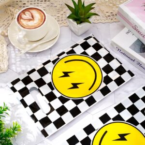 Whaline 72Pcs One Happy Dude Party Favor Bags Smile Face Checkered Plastic Treat Bags Goodie Candy Bags for Birthday Baby shower Party Gift Wrapping Supplies