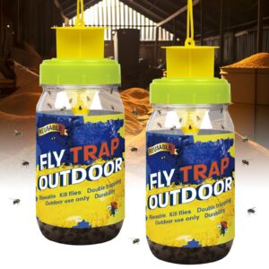 glovv 2 pack reusable fly traps outdoor jar with natural flies trap refill and sponge brush, bug catcher and ranch fly hunter insect repellent killer for stable horse, garden