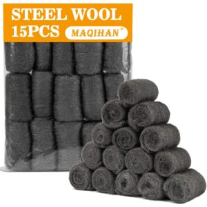 maqihan steel wool pads 0000 15pcs - steel wool roll glass wood fabric metal extra fine steel wool 0000 polishing chrome glass polishing pads wool steelwool mice control weep hole covers walls fill