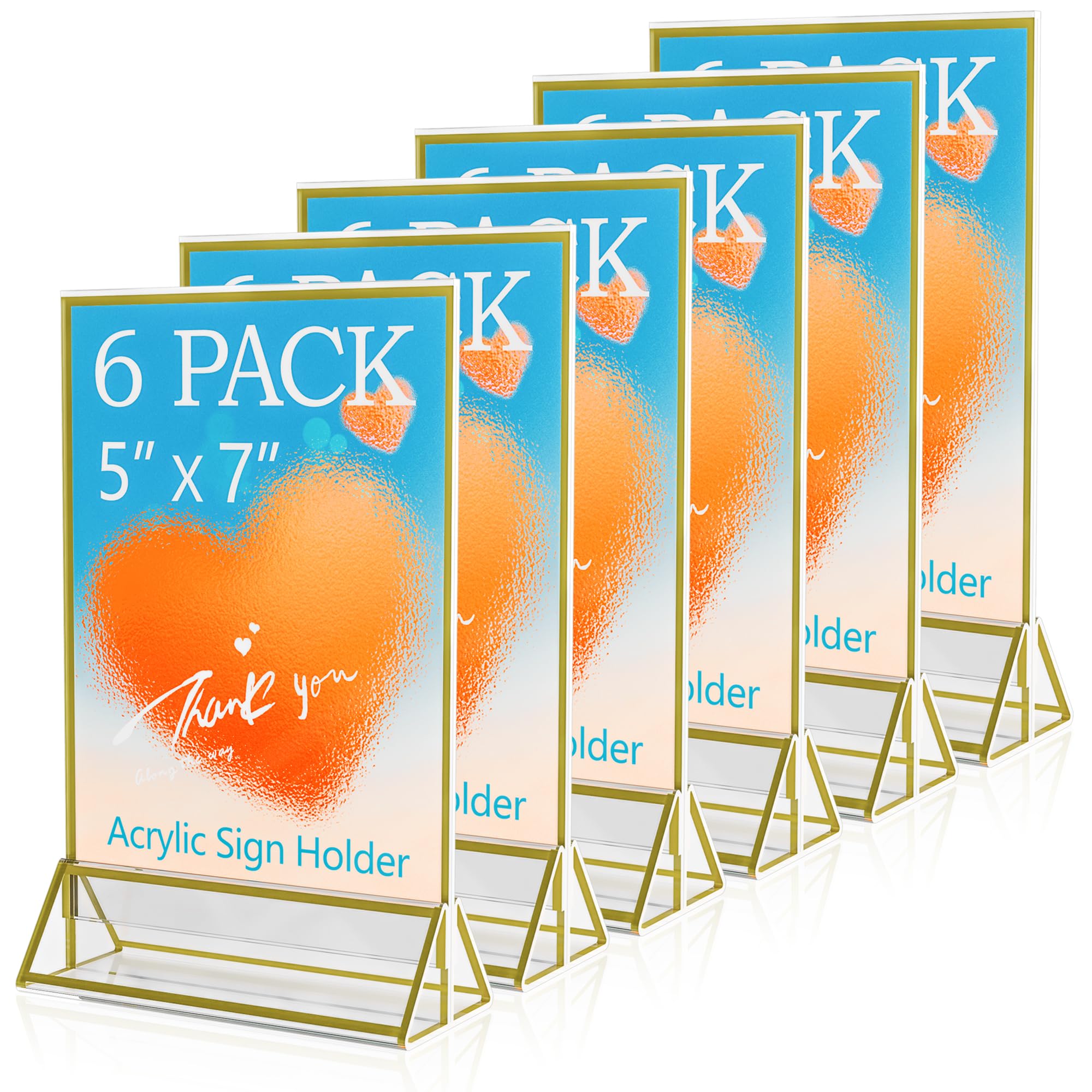 GPYG 6 Pack 5x7 Acrylic Sign Holder, Double Side Clear Sign Holders Picture Photo Frames, Menu Flyer Document Paper Display Stand for Office, Store, Table Number Holders for Wedding Party