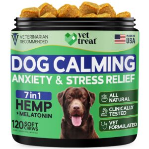 hemp calming chews for dogs - dog anxiety relief -made in usa- hemp oil + melatonin treats - separation anxiety, barking, travel - dog calming chews - 120 soft treats (chicken)