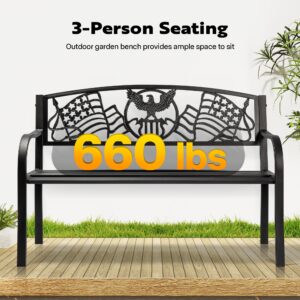 VIVOHOME 50 Inch Outdoor Garden Bench Cast Iron Metal Frame Patio Park Benches for Porch Yard Lawn with Pattern Backrest