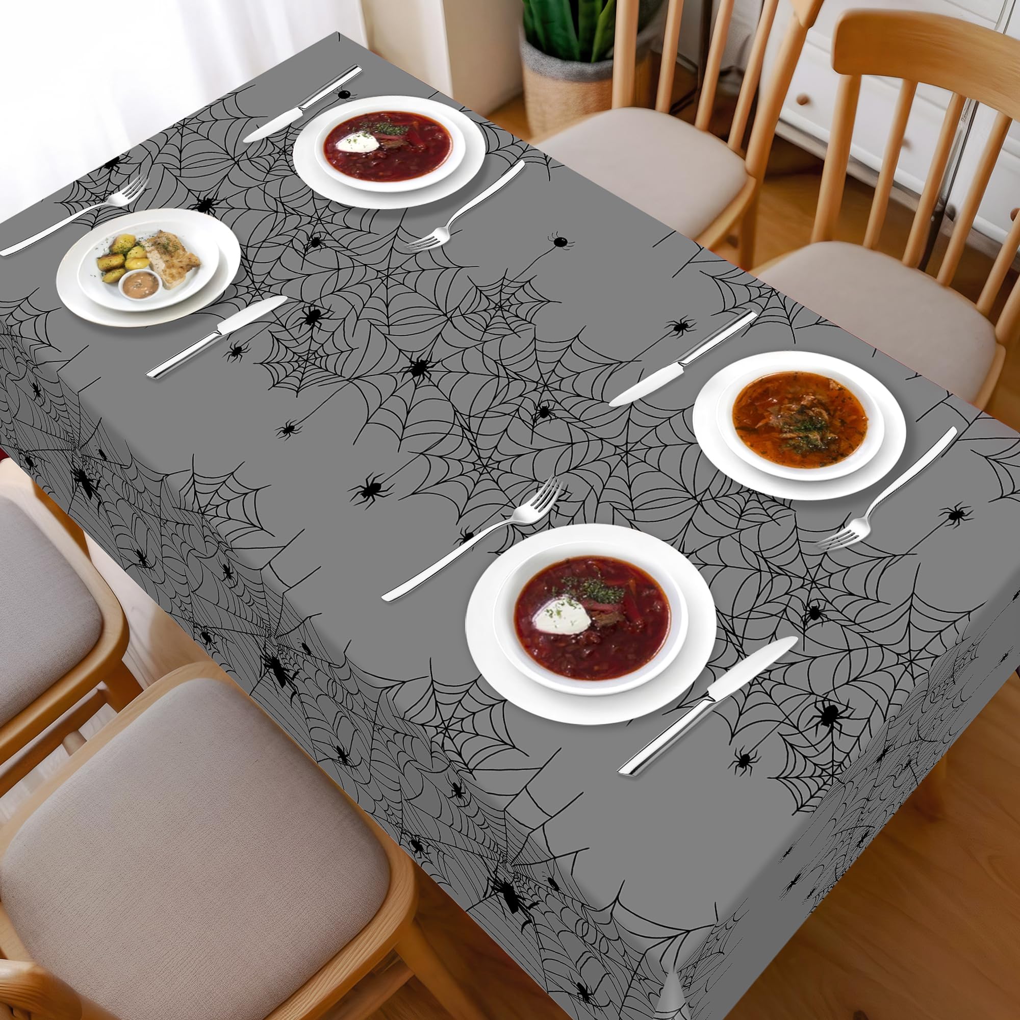 2 Pack Plastic Tablecloths Disposable Table Cloth for Rectangle Tables 54 x 108 Inch Spider Web Tablecloth for Birthday Party Decorations,Gray Spider Web Decorations,Scary Themed Party Supplies