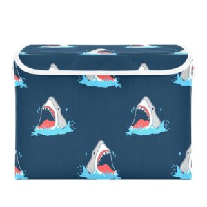 vigtro large collapsible storage bins with lids hand drawn shark, summer storage baskets organizer containers with handles for home bedroom office