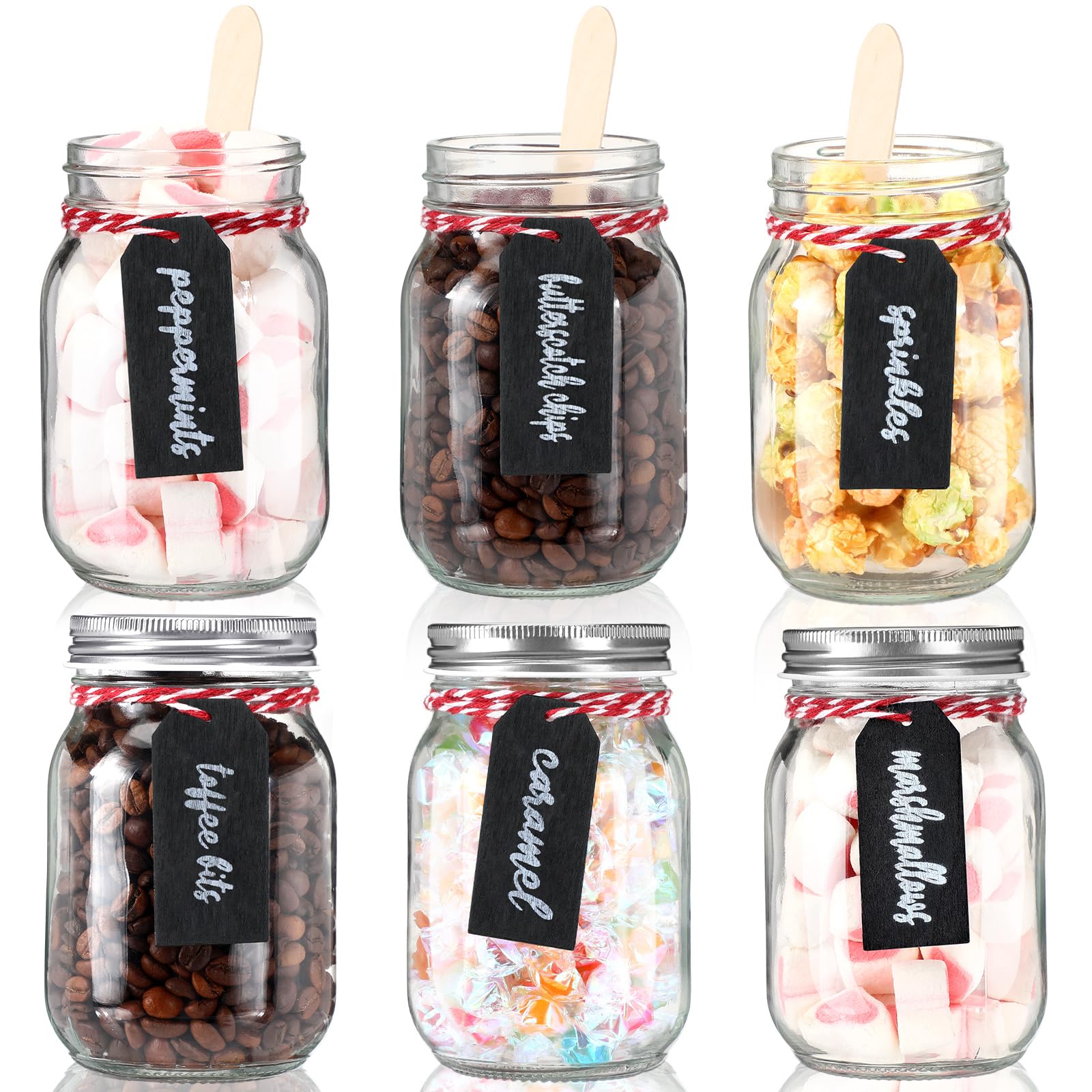 Sunnychicc 6 Sets Hot Chocolate Jars for Hot Chocolate Bar Christmas Hot Cocoa Bar Supplies DIY Hot Cocoa Glass Jars Wooden Chocolate Spoons Hot Cocoa Bar Jars for Hot Chocolate Party Favors Supplies