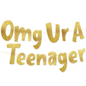 omg ur a teenager gold glitter banner - 13th birthday decorations, favors and supplies