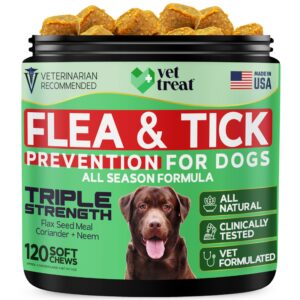 flea and tick prevention for dogs chewables -made in usa- natural dog flea and tick treatment - oral flea pills - vet recommended flea and tick chews - all breeds & sizes - 120 soft treats (chicken)