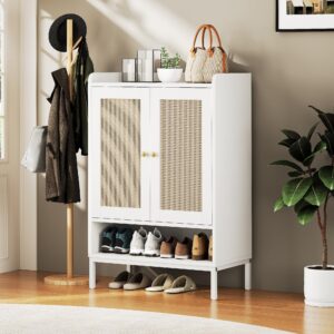 JASIWAY Rattan Shoe Cabinet Storage for Entryway, Shoe Cabinet with Adjustable Shelves for Entryway, 5-Tier, 20 Pair Shoe Rack Storage for Hallway, Closet, Living Room, White