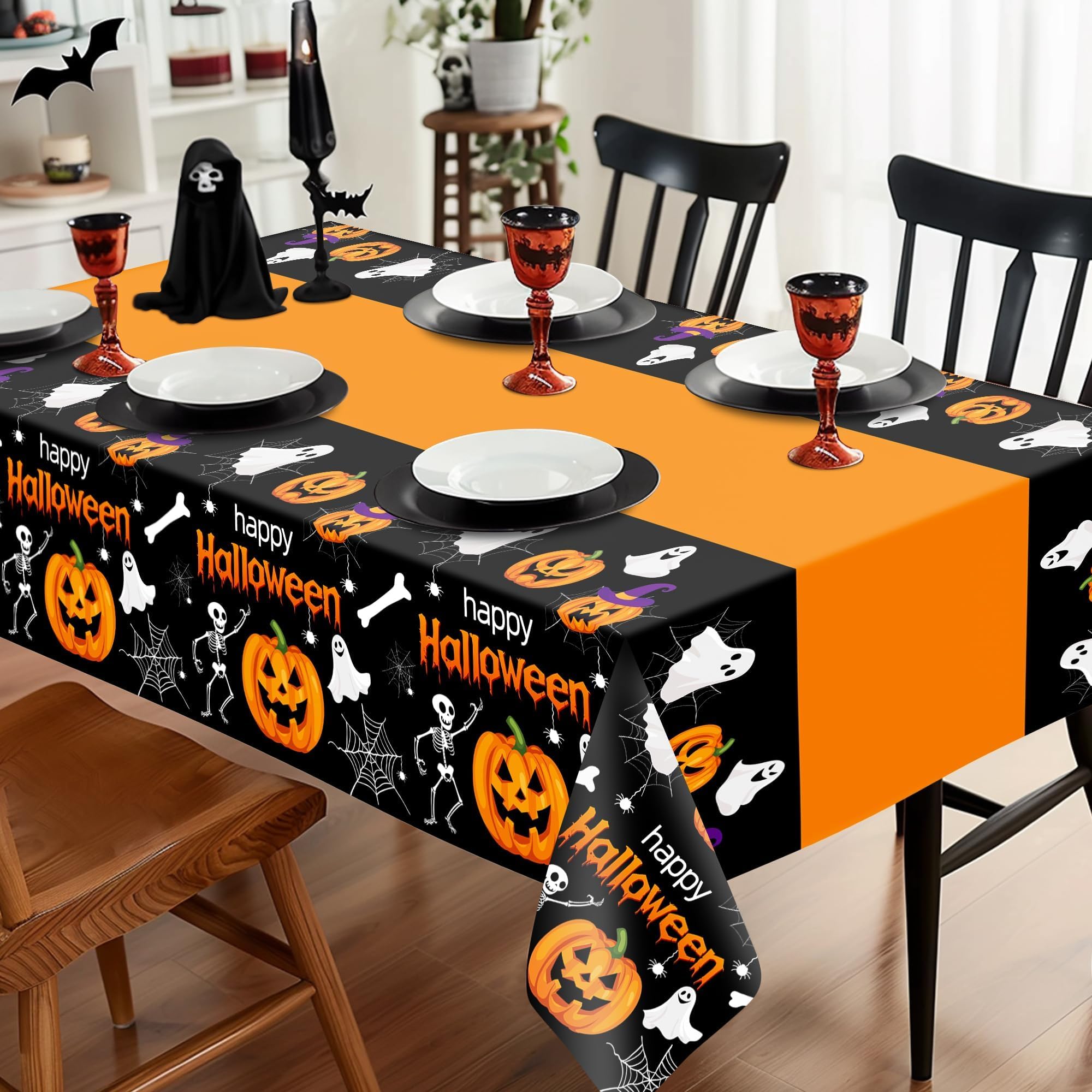 2 Pack Halloween Tablecloth, Halloween Decorations 54x108 Inch Halloween Table Cover Plastic Pumpkin Spider Web Ghost Halloween Party Table Cloth for Halloween Decor Indoor Holiday Party Supplies