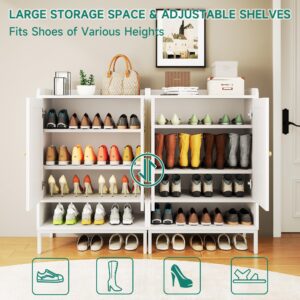 JASIWAY Rattan Shoe Cabinet Storage for Entryway, Shoe Cabinet with Adjustable Shelves for Entryway, 5-Tier, 20 Pair Shoe Rack Storage for Hallway, Closet, Living Room, White