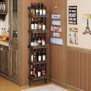 5-tier freestanding wine racks: 50 bottles wine rack shelf wall mounted with fences, wines bottle holder display shelf, liquor storage for kitchen, dining room, bar, wood, 17.28''l x 7.95''w x 68.5''h