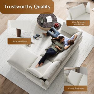 Nolohoo Cloud Couch Sectional, 94" Deep Seat L Shape Sectionals Sofa with Sleeper Chaise, Convertible Ottoman, Comfy Chenille Small Modular Couches for Living Room, Apartment, Cream White