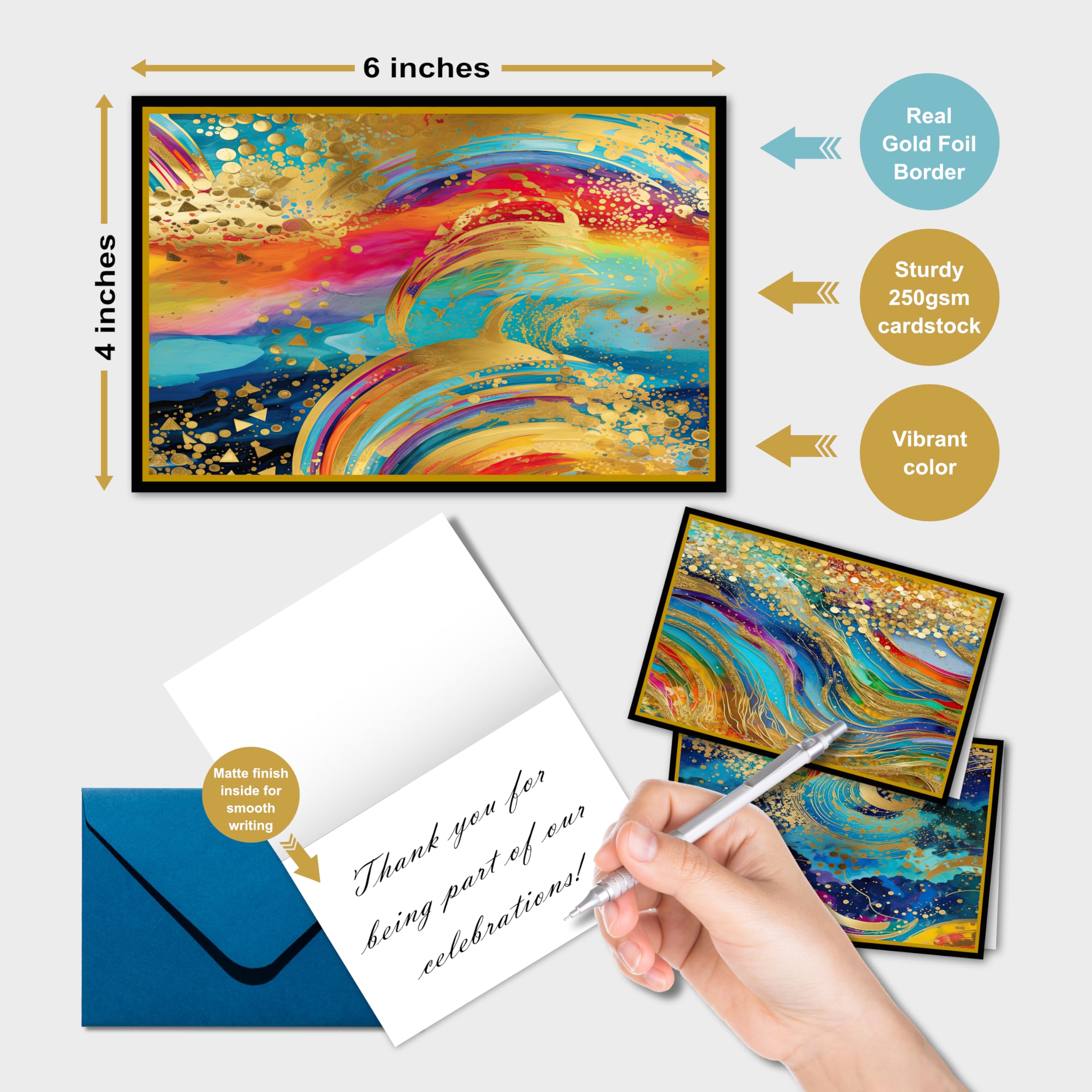 smart scribbles 48 Blank Cards and Envelopes - 4x6” Assorted Note Cards for All Occasions, Rainbow Agate Greeting Cards, Thank You Cards Assortment Pack with Matching Envelope Seals