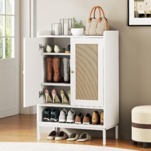 jasiway rattan shoe cabinet storage for entryway, shoe cabinet with adjustable shelves for entryway, 5-tier, 20 pair shoe rack storage for hallway, closet, living room, white