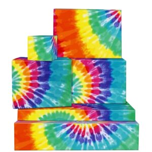 bolsome colorful tie dye wrapping paper rainbow gift wrap paper for birthday christmas baby shower diy craft, 19.7 x 27.6'', folded flat, 12 sheet