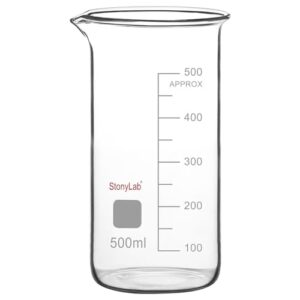 stonylab glass beaker, 1-pack borosilicate glass graduated tall beaker with pouring spout lab beaker, 500 ml