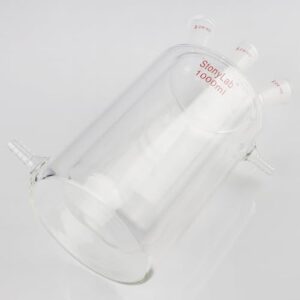 stonylab Jacketed Reaction Flask, Flat Bottom Double Layer Reaction Vessel with Three 24/40 Standard Joints, 1000 ml