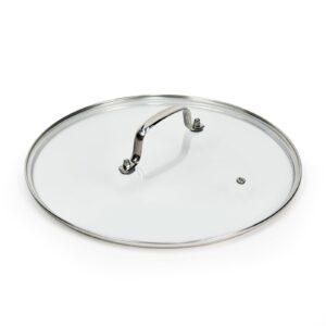 12 in glass lid with stainless steel handle for frying pan, tempered replacement cover compatible for all cookware for skillets, round cast iron, cast aluminium, stainless steel pans & pots