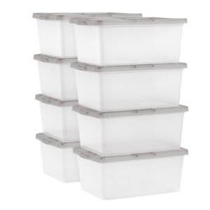 iris usa 8 pack 17 qt clear plastic storage box with snap lid, gray