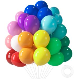 lovestown 110pcs rainbow latex balloons, 12 inch assorted colorful bright helium balloons bulk with ribbon for engagement birthday baby shower wedding anniversary party decorations